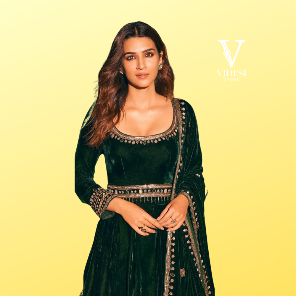 Advika Lavish Dark Green Heavy Velvet Heavy Embroidered Sequined Lehen